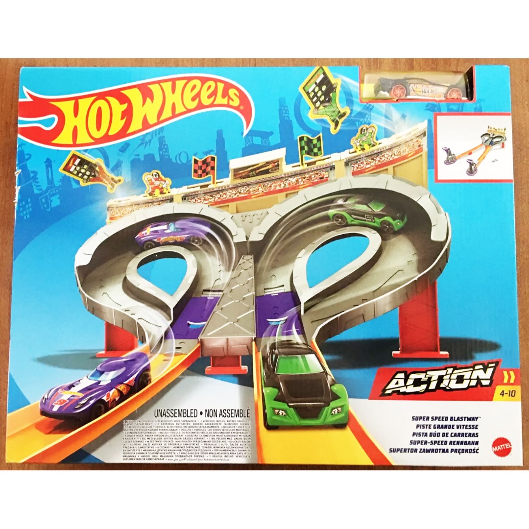 Hot Wheels Track Set Super Speed Blastway Playset, Dual-Track Racing ...