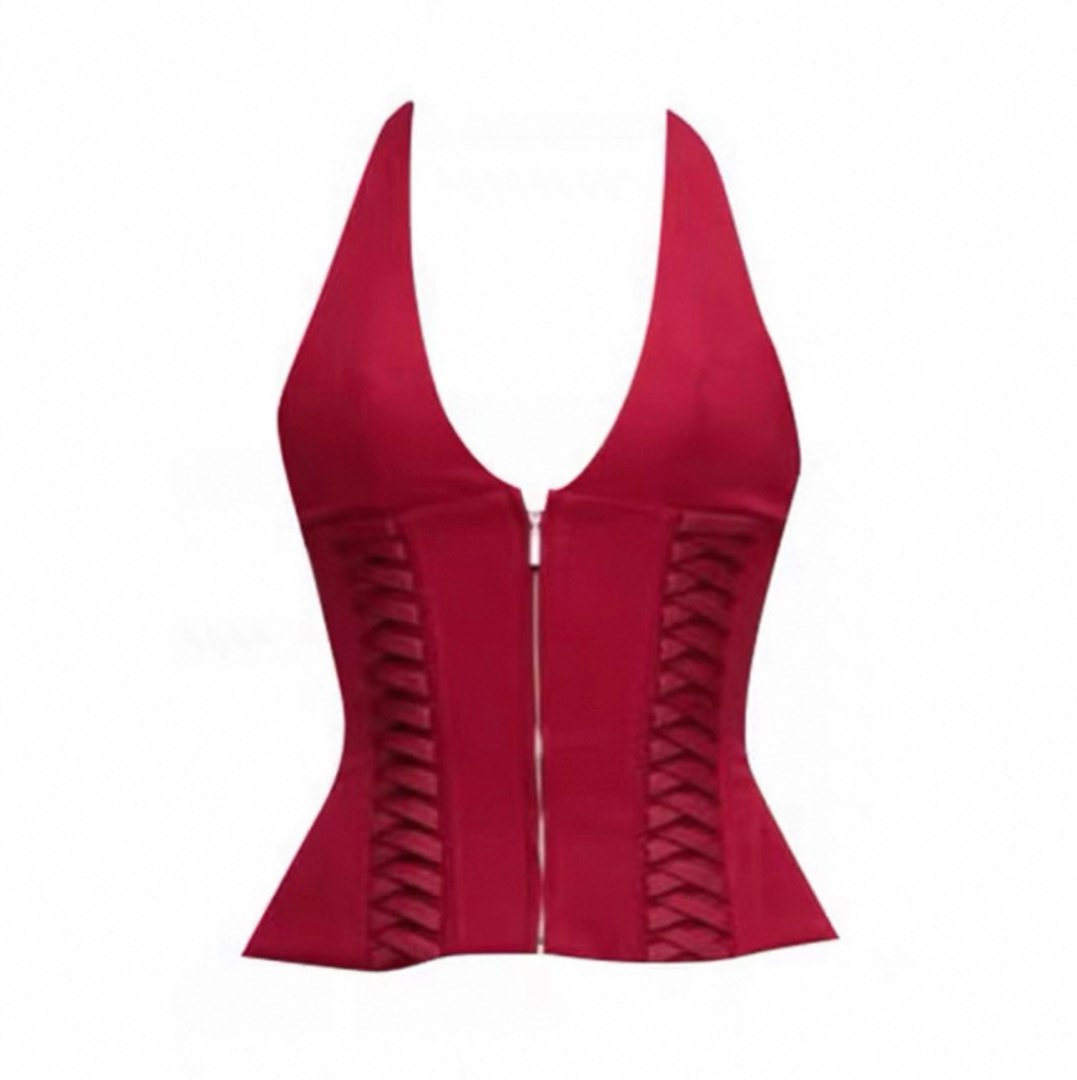 jennie inspired red corset halter top, Women's Fashion, Tops, Sleeveless on Carousell