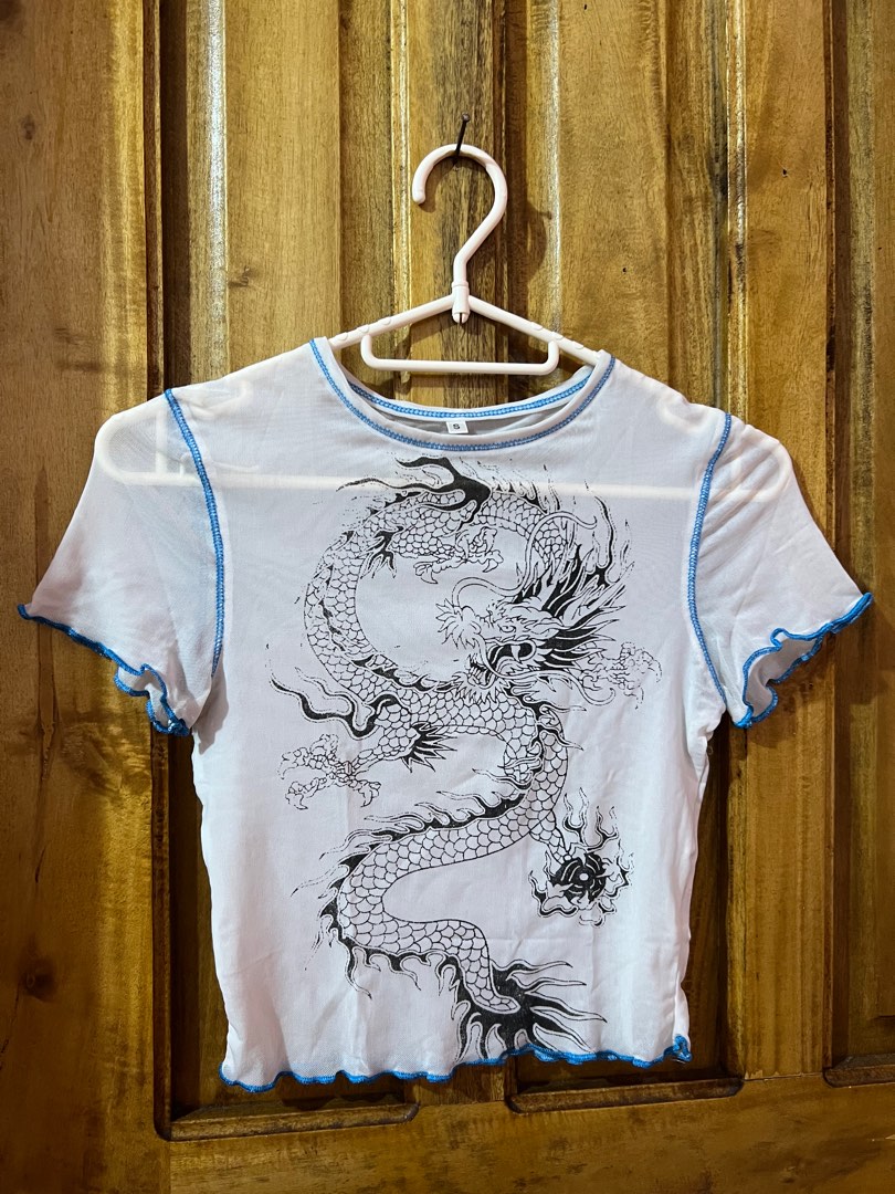 mesh dragon top (cropped), Women's Fashion, Tops, Blouses on Carousell