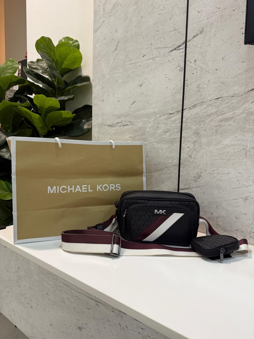 Michael Kors Rivington Stripe Logo Camera Bag, Luxury, Bags & Wallets ...
