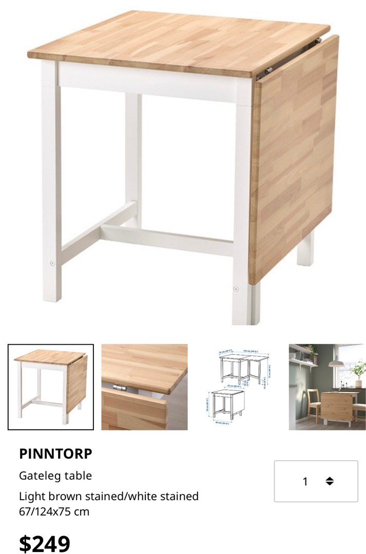 Pinntorp IKEA Foldable Dining Table, Furniture & Home Living, Furniture ...