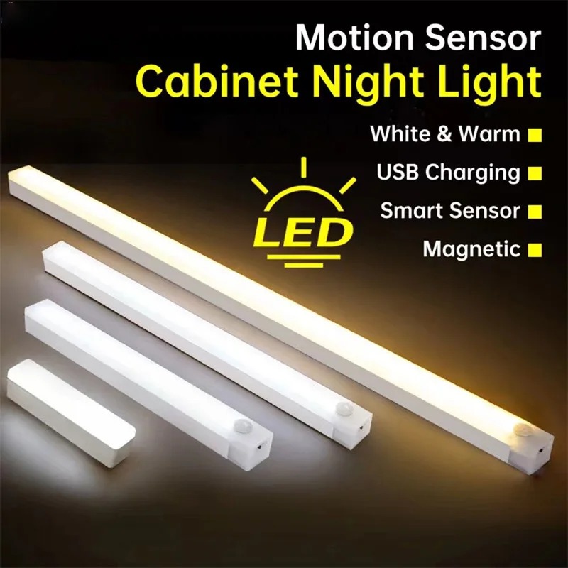 PIR Motion Sensor LED Under Cabinet Lamp Dimmable Rechargeable Night ...