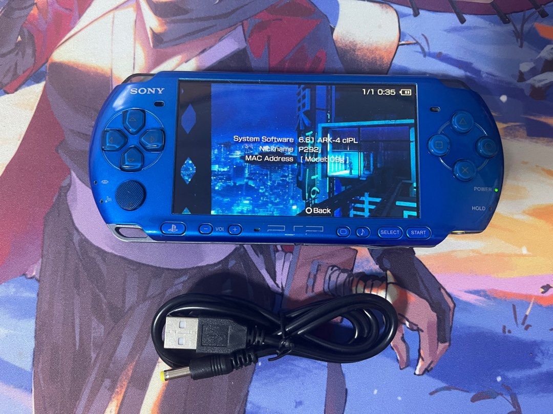 PSP 3000 Vibrant Blue Modded 4GB Extended Battery Cover For PSP 1000 ...