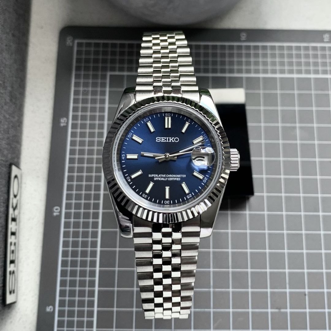 Seiko Mod Datejust Blue, Luxury, Watches on Carousell