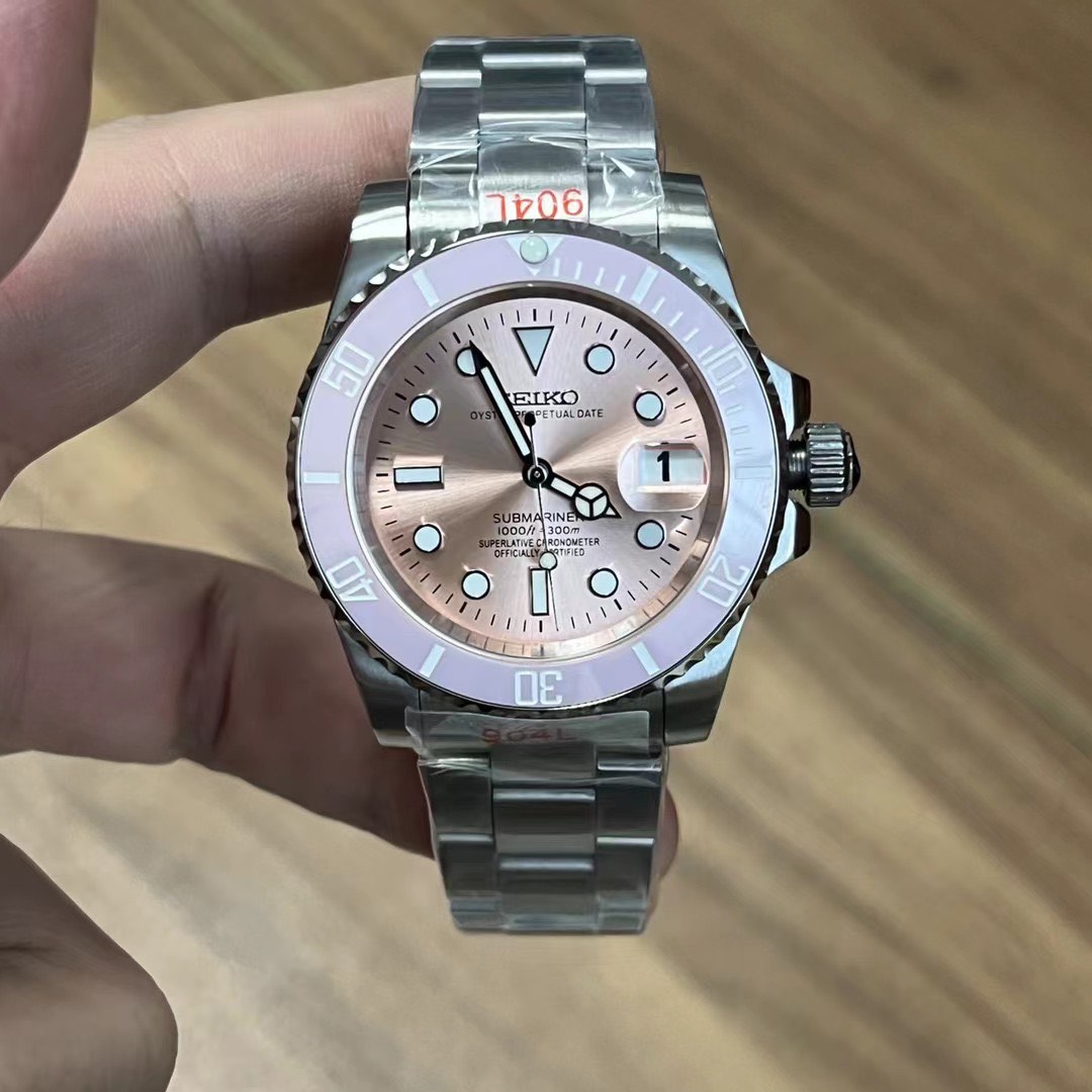 Seiko mod pink style submariner, Women's Fashion, Watches & Accessories ...
