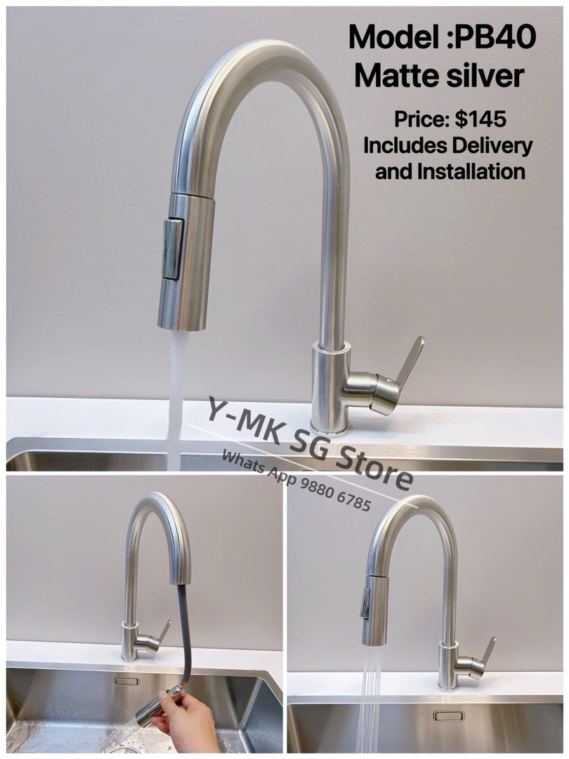 SUS304 Stainless Steel Kitchen sink tap Pull-Out Faucet with Dual Water ...