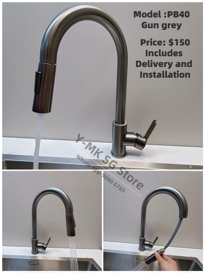 SUS304 Stainless Steel Kitchen sink tap Pull-Out Faucet with Dual Water ...