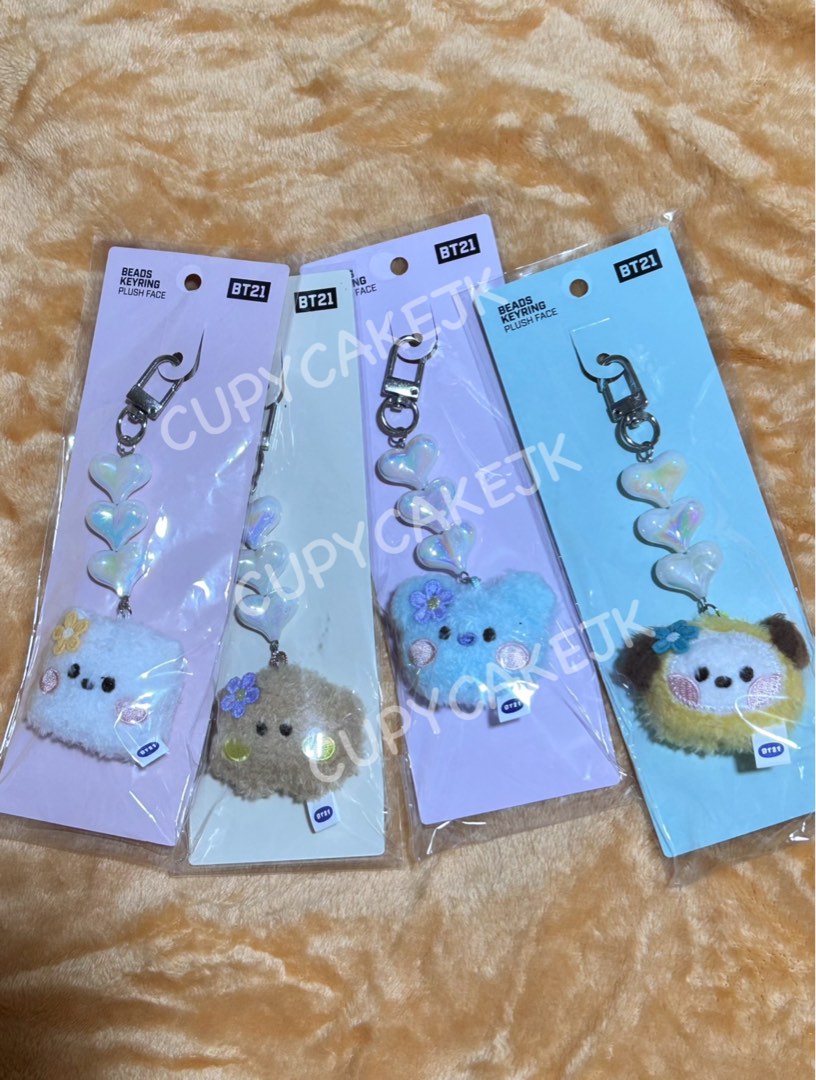 (tingi/set) SEALED BTS BT21 minini beads plush face keyring rj chimmy shooky koya, Hobbies ...