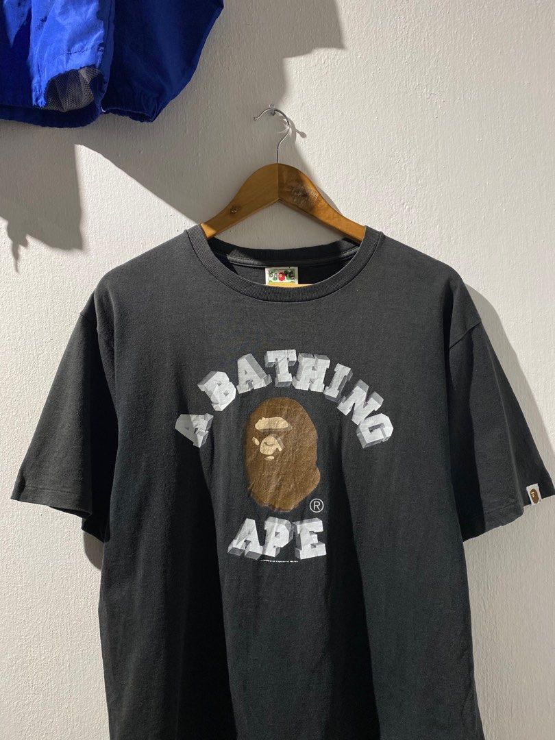 Vintage BAPE A Bathing Ape 3D Motion College Logo Black T-shirt, Men's ...
