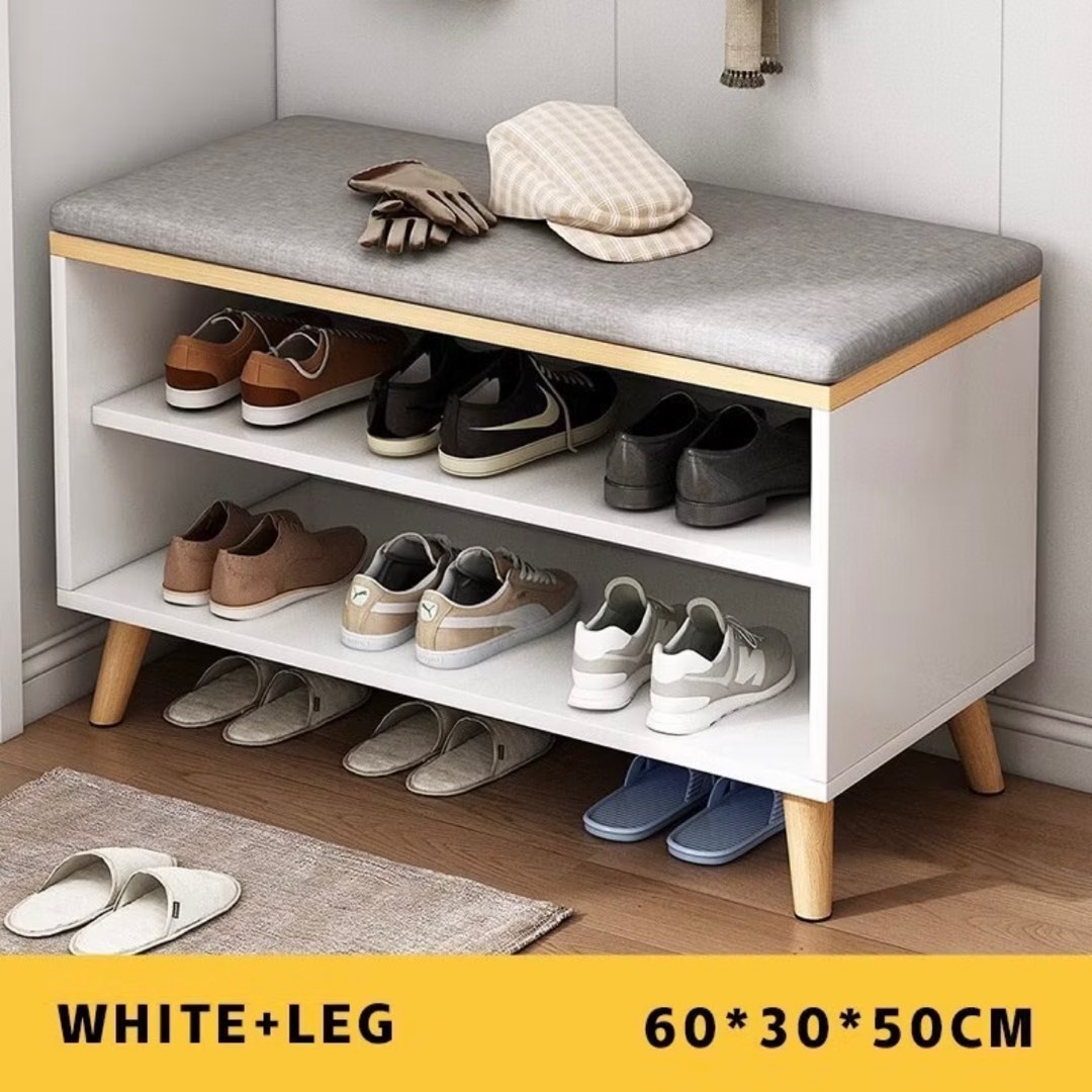 Wooden Shoe Rack Bench | Entryway Shoe Storage Seat | Padded Hallway ...