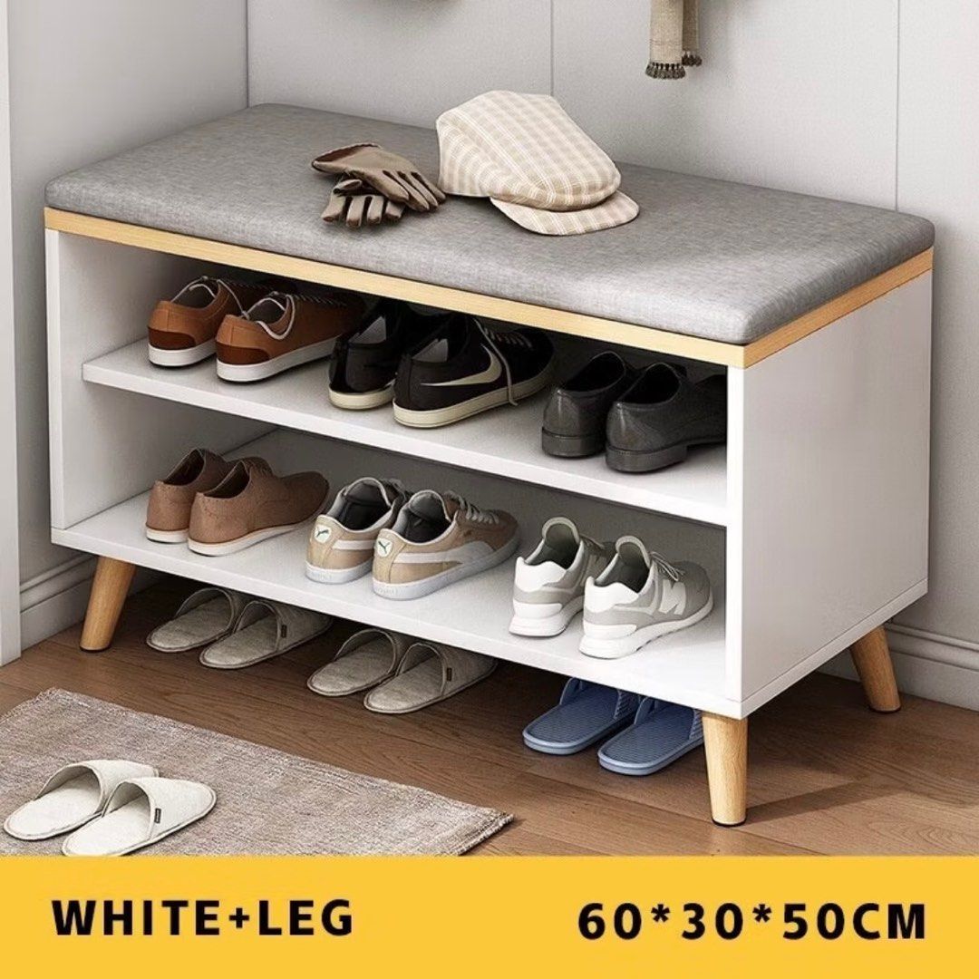 Wooden Shoe Rack Bench | Entryway Shoe Storage Seat | Padded Hallway ...