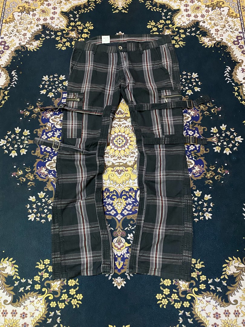 Y2K DOUBLE EDGE BONDAGE PANTS JAPAN TARTAN RARE NOT KAPITAL HYSTERIC GLAMOUR RAF SIMONS RICK ...