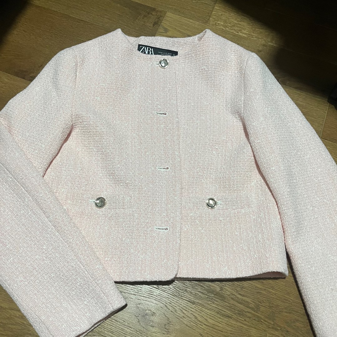 Zara Pink Tweed Jacket Blazer, Women's Fashion, Coats, Jackets and ...
