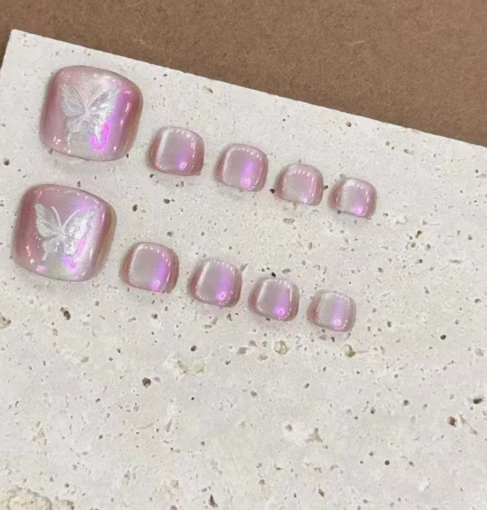 100% HANDMADE Artificial Fake Toe Nails Set With Glue Full Diamond Gems ...