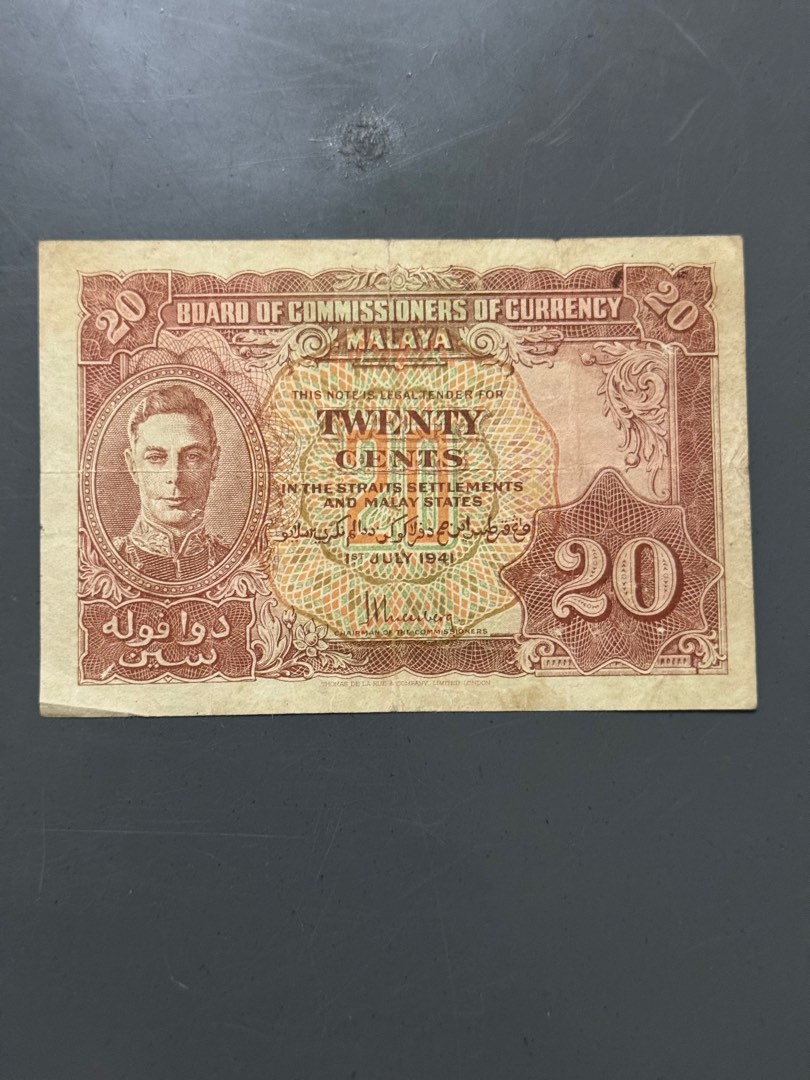 20cents BOCOC Malaya British 1941 banknote, Hobbies & Toys, Collectibles & Memorabilia, Currency ...