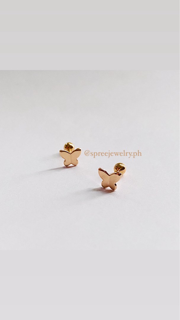 Butterfly screw back de roscas earrings / piercing jewelry in 18k gold ...