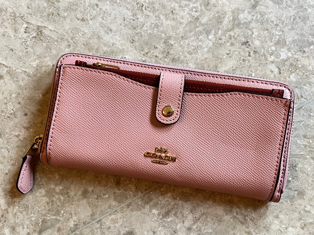 Coach pink long wallet with detachable pouch insert, Women's Fashion ...