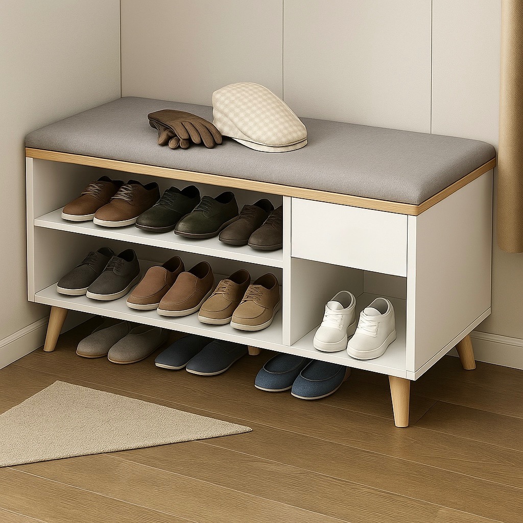 Cushioned Shoe Storage Bench | Entryway Shoe Bench Rack | Padded Shoe ...
