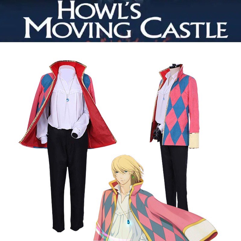 Howl's Moving Castle Hauru Cosplay Costume Man Women Pink Rhombus Coat White Shirt Trousers ...