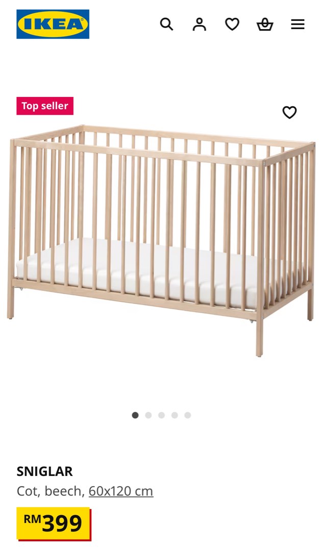 Ikea Sniglar Baby Cot + Ikea Vyssa Cot Mattress, Babies & Kids, Baby ...