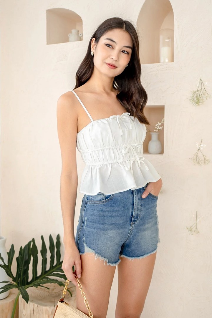 Neonmello MIMI RIBBON RUCHED TOP IN WHITE, Women's Fashion, Tops ...