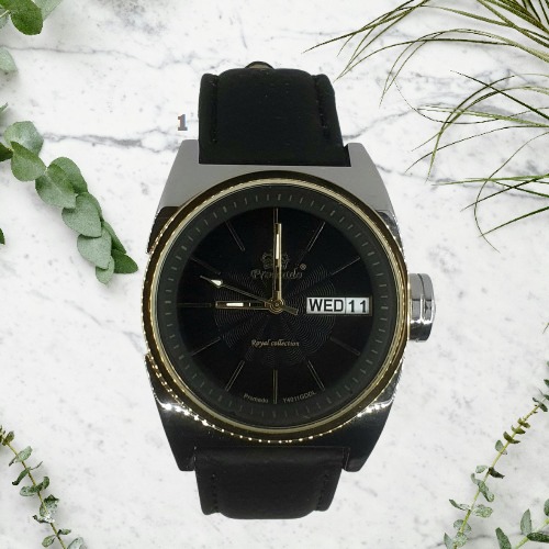 Promado Ion Plating Men Quartz Leather Strap Watch with Day/Date (9 ...