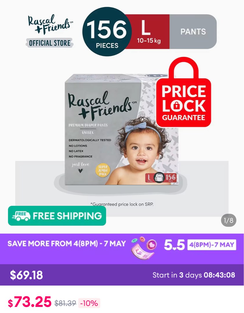 Rascal + Friends Diaper (L, Pants), Babies & Kids, Bathing & Changing ...