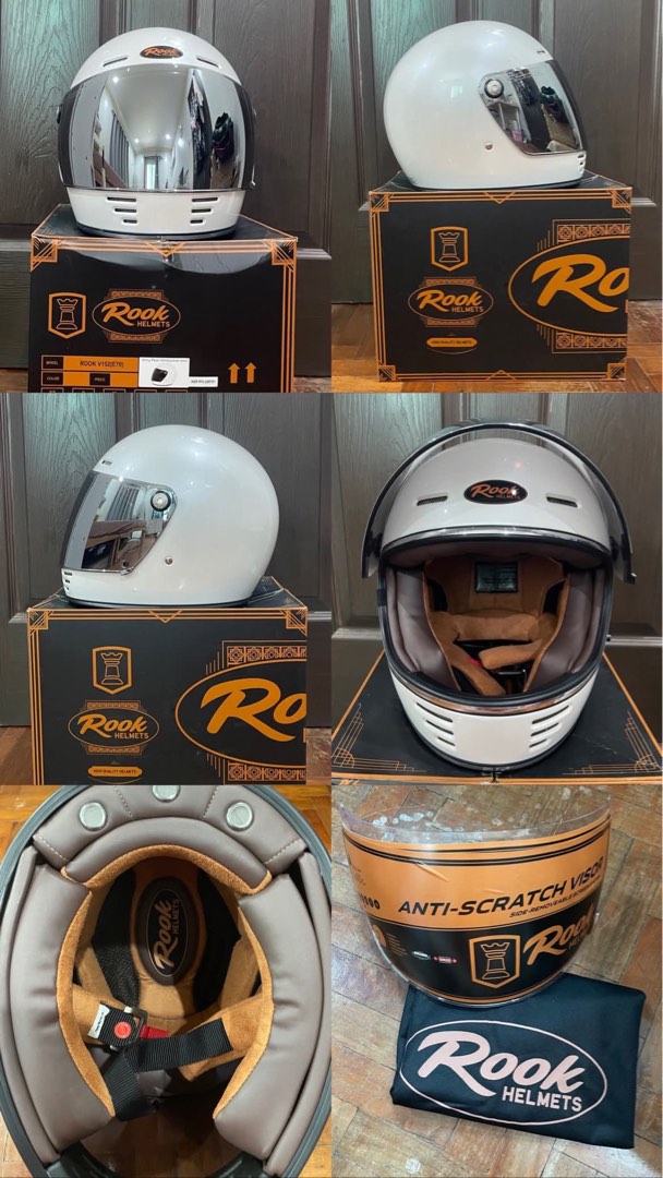 Rook Helmets Classic Shiny Pearl White with Silver Lens and FREE Clear ...