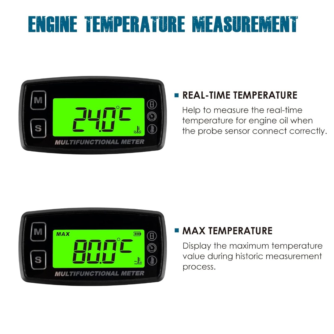Runleader Digital Oil Water Temperature Gauge,Real-time RPM Display ...
