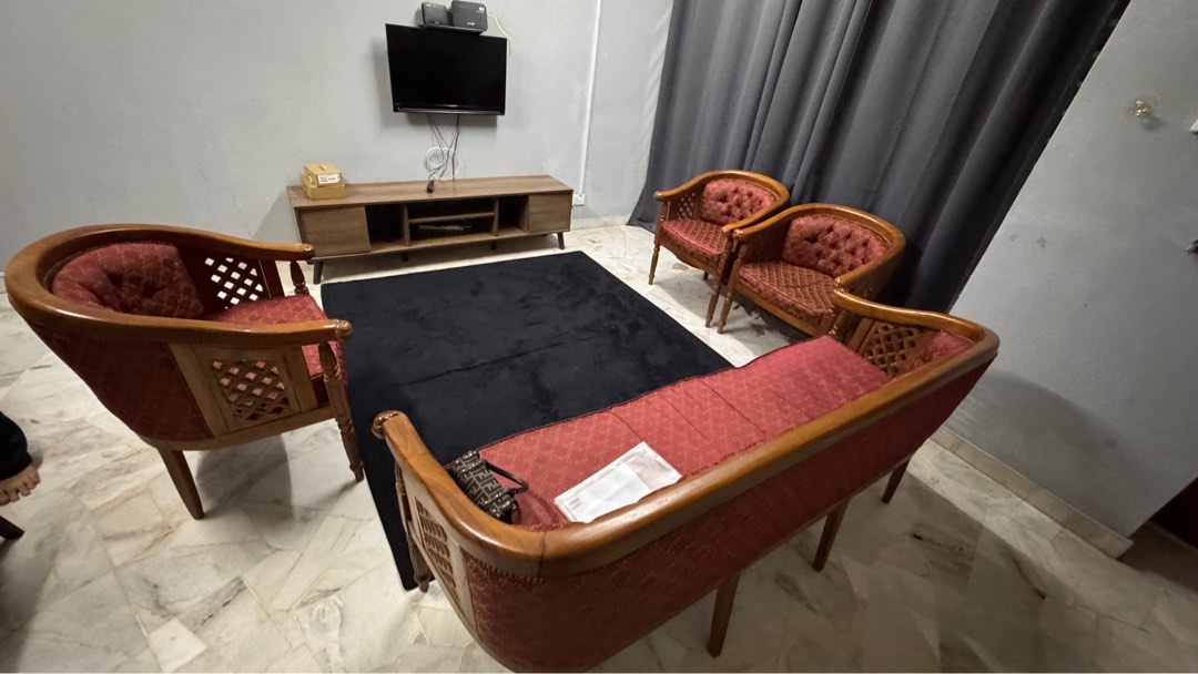 Set Sofa Kayu Jati, Furniture & Home Living, Furniture, Sofas on Carousell