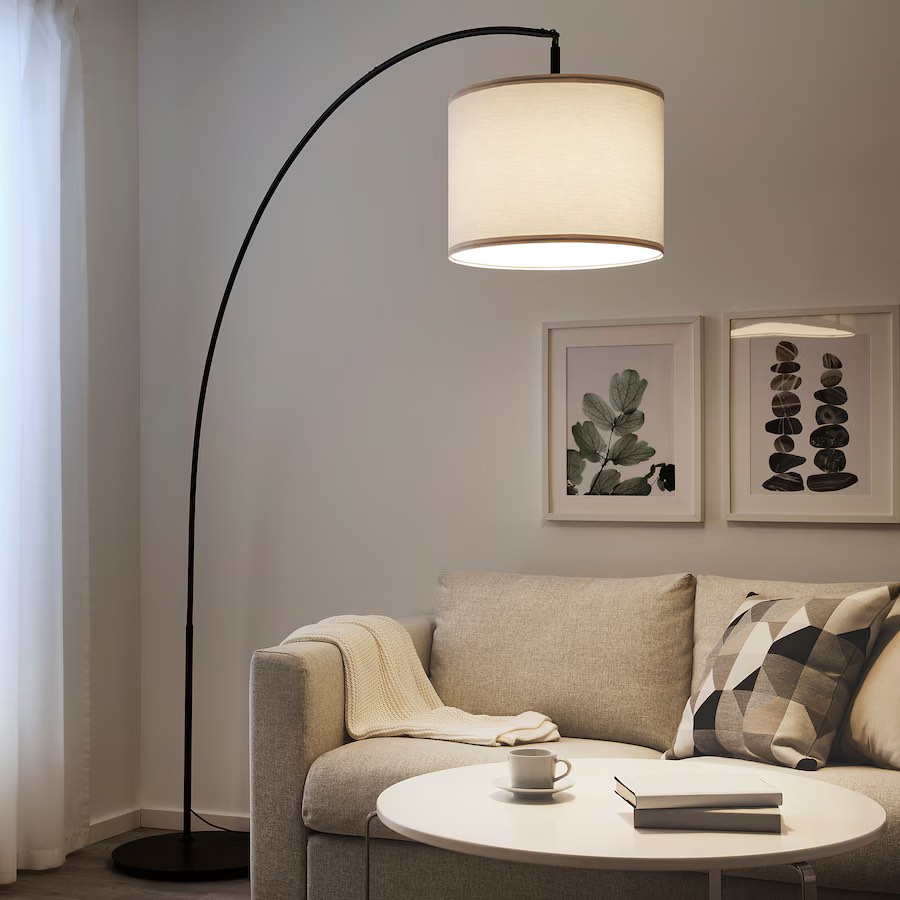 [GOOD AS NEW] SKAFTET Floor lamp base, arched, black + Lamp Shade ...
