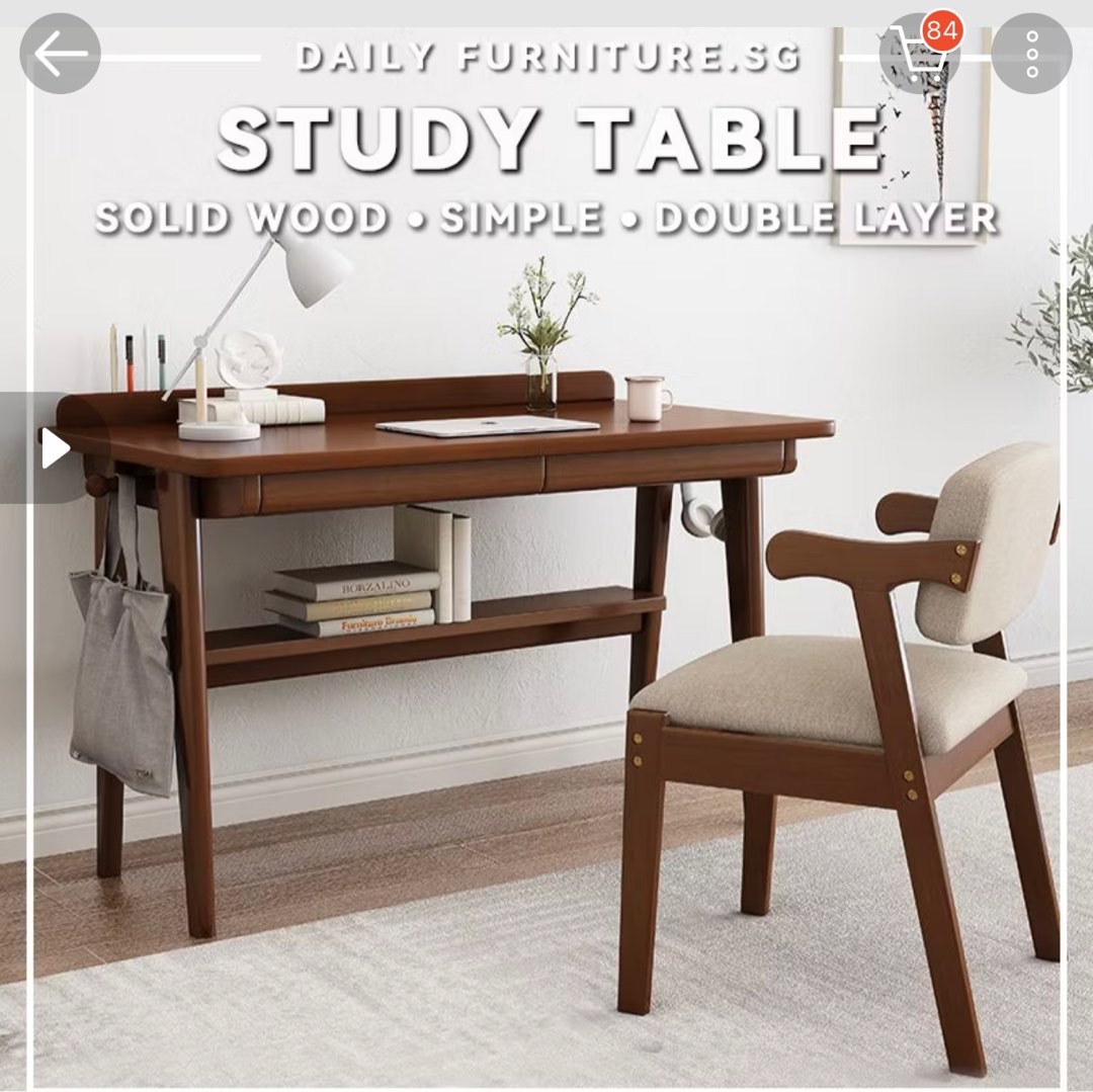 Oakwood Study Table with Drawers, Furniture & Home Living, Furniture ...