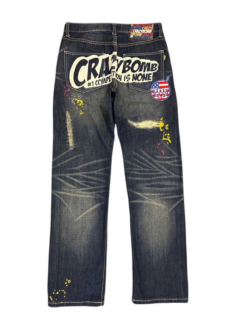 Vintage CRAZY BOMB Spell out Distressed Selvedge Denim Jeans, Men's ...