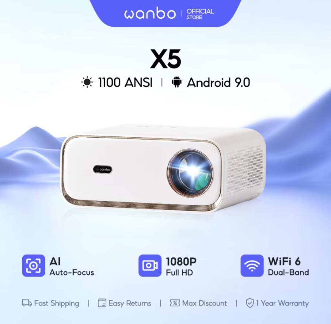 Wanbo X5 Smart Projector 1080P Full HD Auto Focus 1100ANS Bluetooth ...