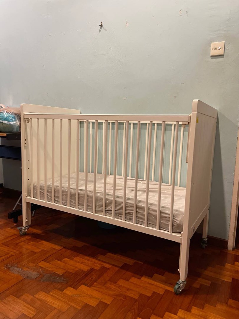 White Baby Cot Adjustable Height, Babies & Kids, Baby Nursery & Kids ...