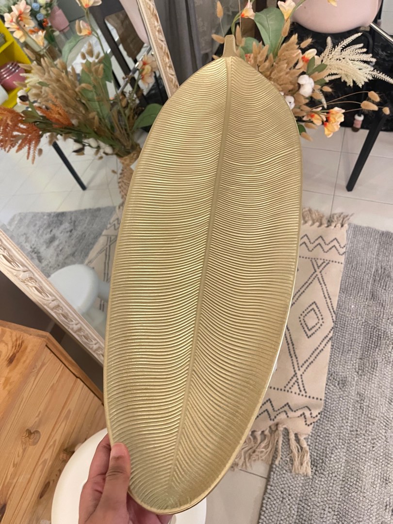 Kaison Aesthetic Gold leaf tray, Furniture & Home Living, Home Decor ...