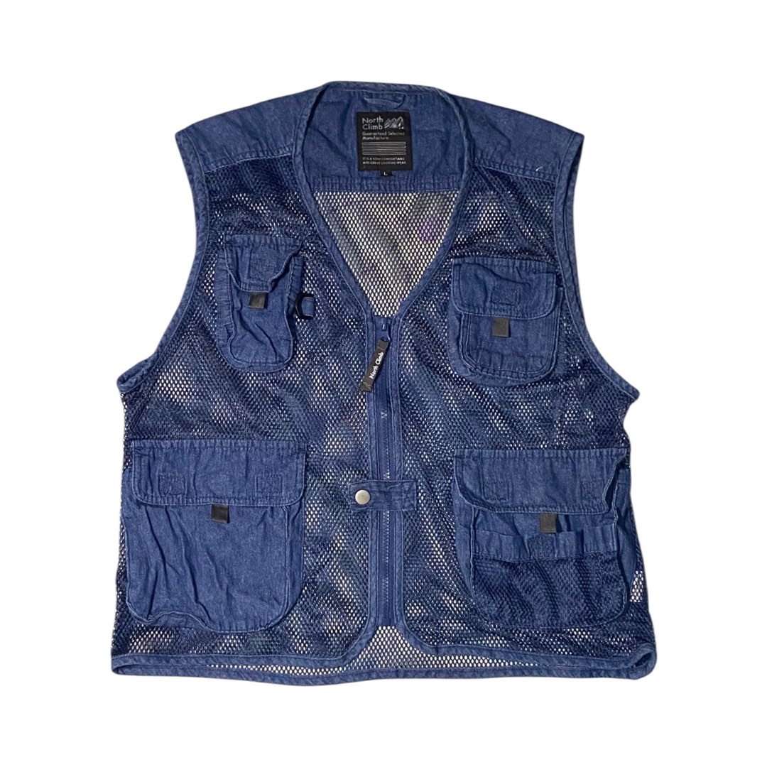 Blue Denim Mesh Net Vest Summer Y2K Gorpcore Grunge Skater Aesthetic ...