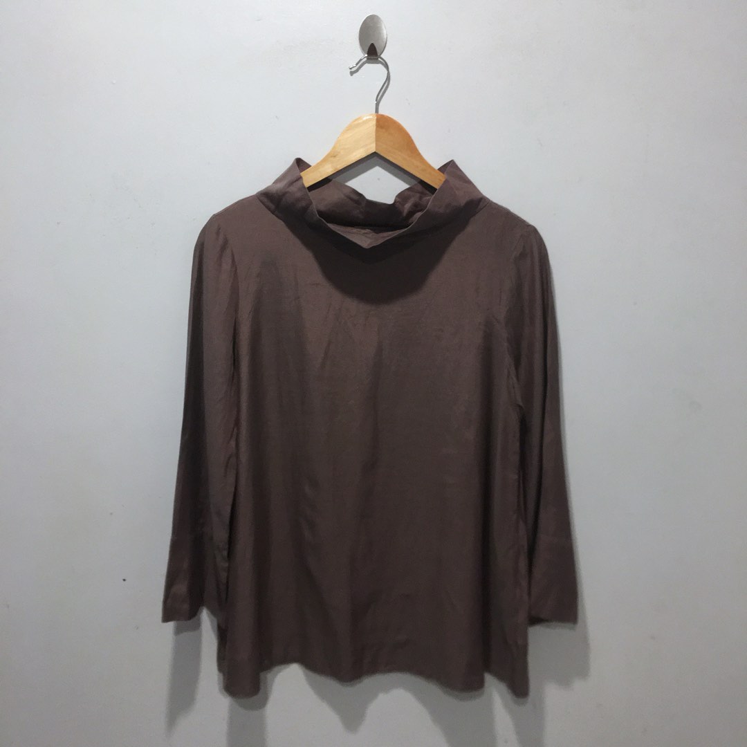 COS - Brown Cupro Mock Neck Top, Women's Fashion, Tops, Blouses on ...