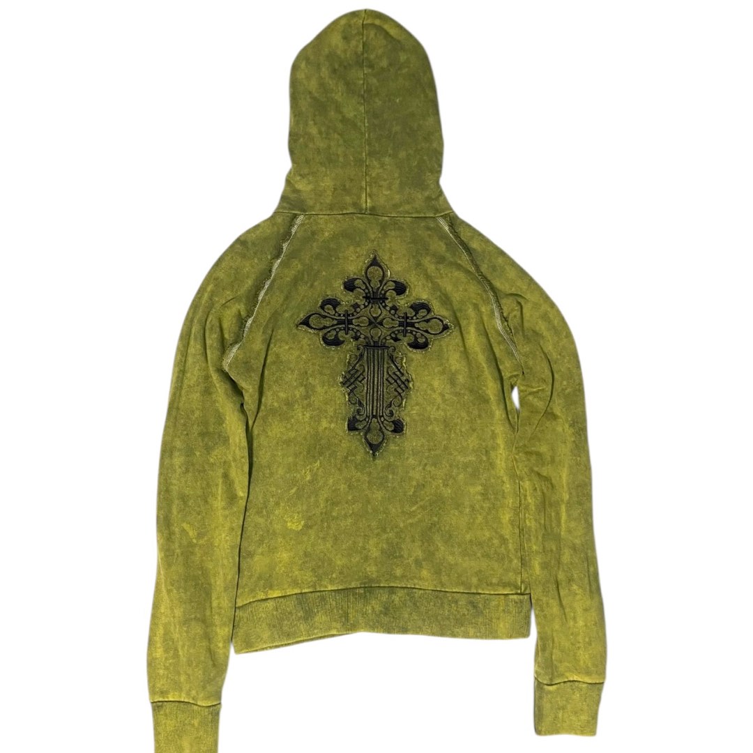Dark Green Fitted Zip Up Hoodie Chrome Hearts Vibe Y2K Grunge Emo ...