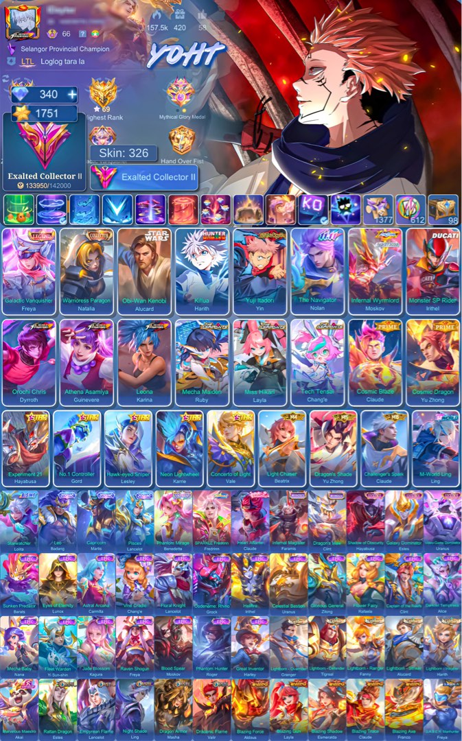 Mobile Legends Account Exalted Collector 2 326 SKINS x Many Collab ...