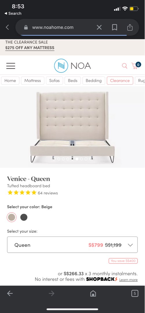 Noa Home Venice tufted headboard bed frame, Furniture & Home Living, Furniture, Bed Frames ...