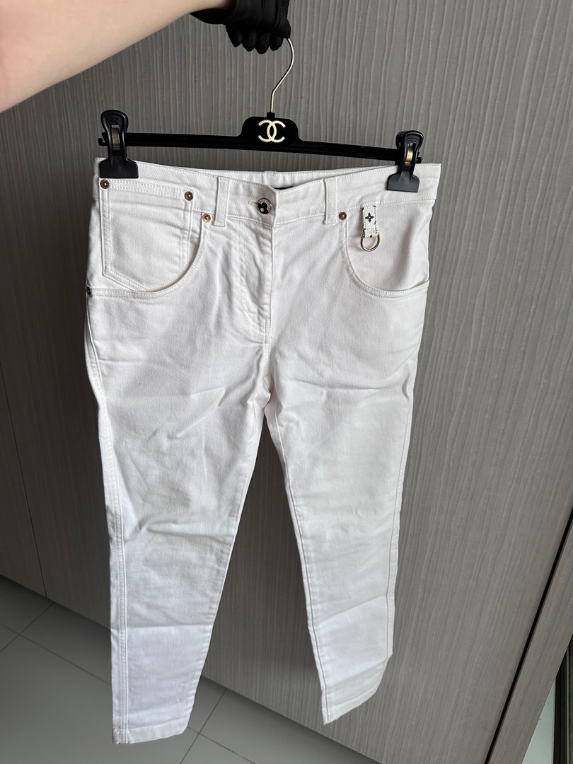 (Rtp $2k) Louis Vuitton Monogram Denim Logo White Jeans, Luxury ...
