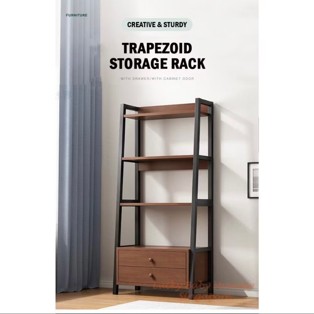 Storage Rack | Trapezoid Shelves Wooden Unit Racks | Bookcase Display ...
