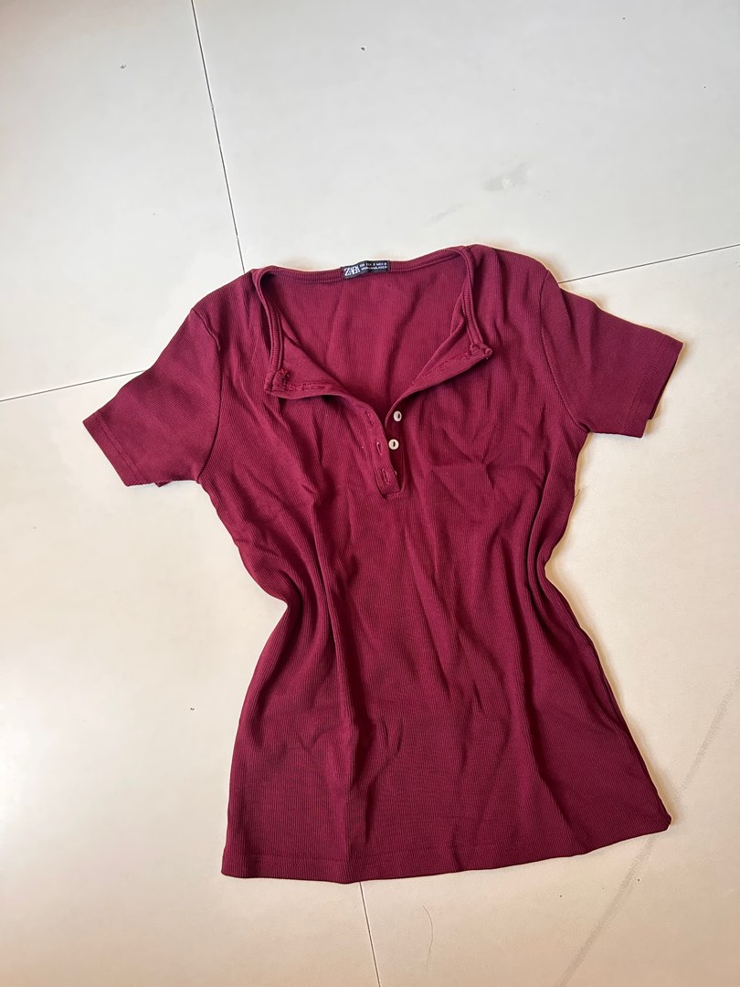 Zara Dark red top, Women's Fashion, Tops, Shirts on Carousell