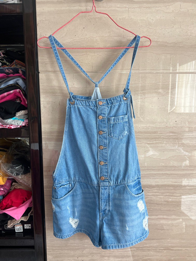 Zara denim vintage jeans overalls, Women's Fashion, Dresses & Sets ...
