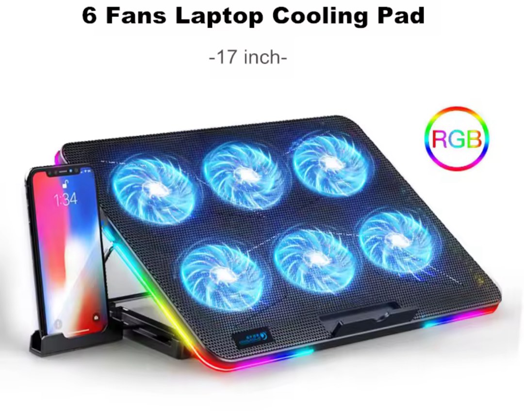 6 Fans RGB Laptop Cooling Pad Gaming Laptop Cooler Stand Laptop Fan ...
