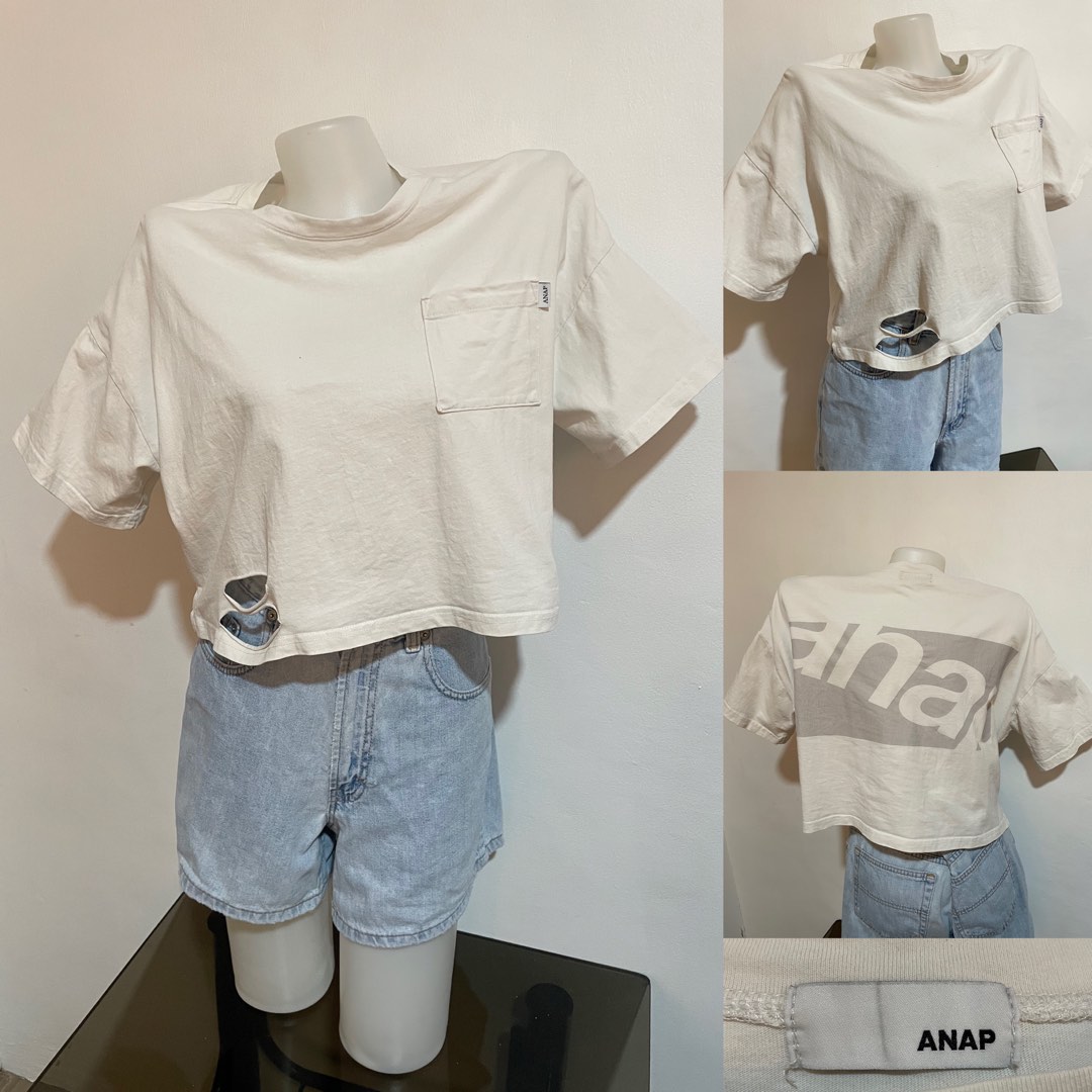 ANAP Japan Boxy Croppes Ripped T-Shirt, Women's Fashion, Tops, Shirts on Carousell