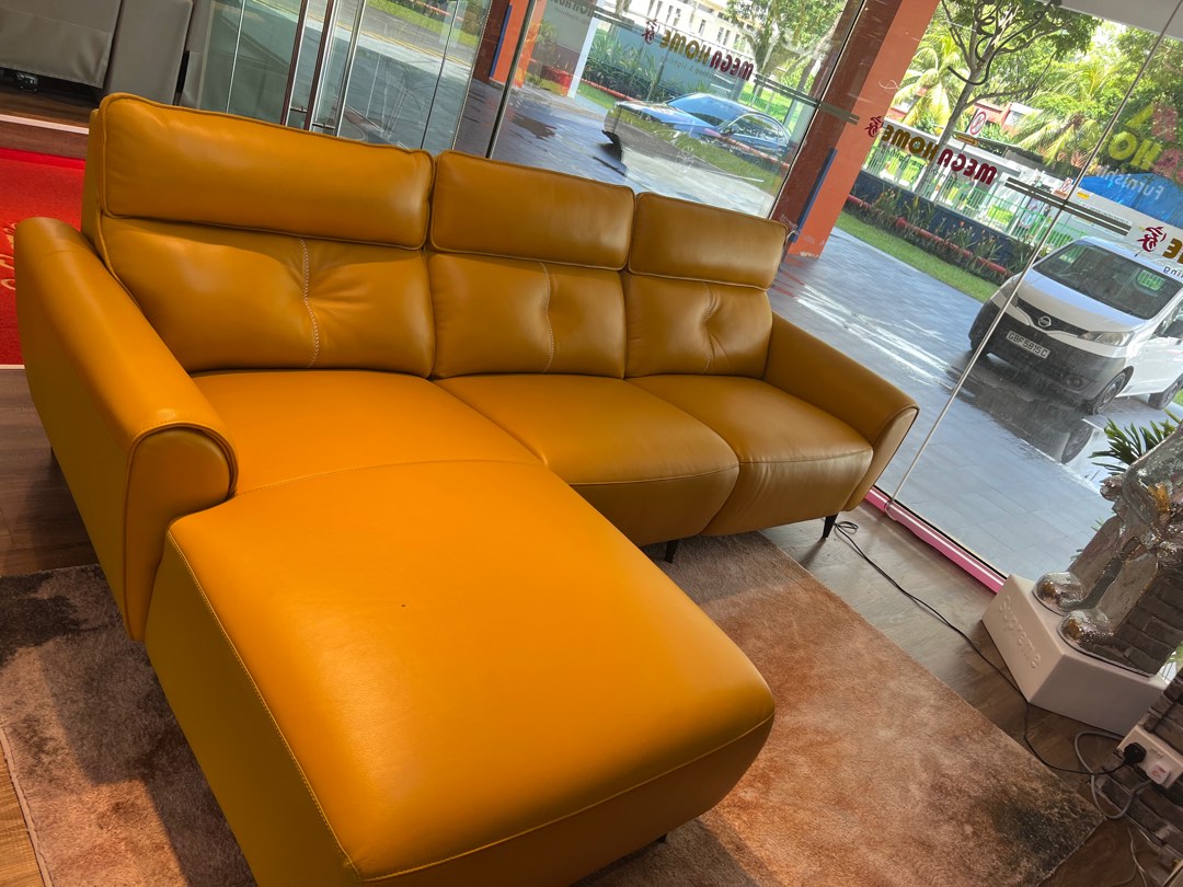 Cheapest 2 plus L shape sofa with 1 electric recliner half leather, Furniture & Home Living ...