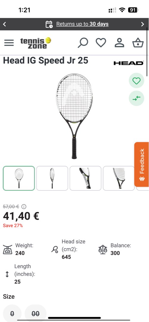 Head Speed Jr 25 Tennis Racquet, Sports Equipment, Sports & Games ...