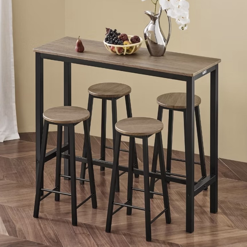 High Bar Table + 4 Stools Set | Tall Counter Dining Table Stool Set ...